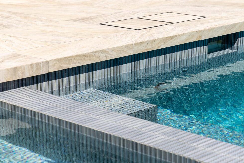 Coastal Cream Travertino Porcelain Pool Tiles, Pavers And Pool Coping Tiles