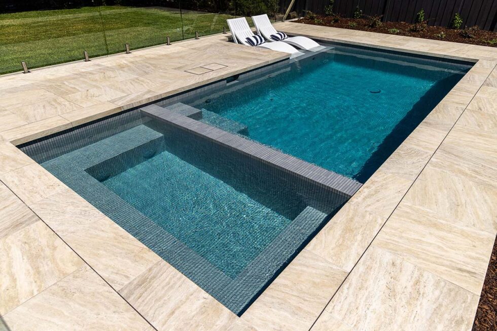 Coastal Cream Travertino Porcelain Pool Tiles, Pavers And Pool Coping Tiles