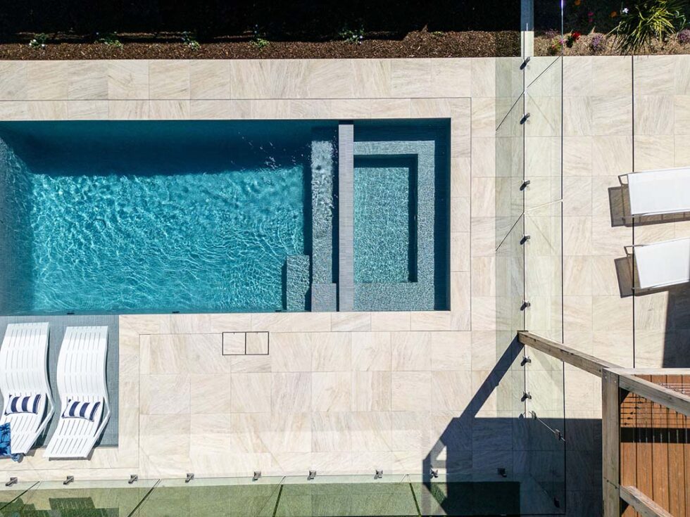 Coastal Cream Travertino Porcelain Pool Tiles, Pavers And Pool Coping Tiles