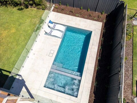 Coastal Cream Travertino Porcelain Pool Tiles, Pavers And Pool Coping Tiles