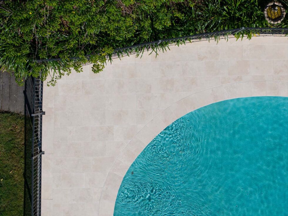 Calico Travertino Porcelain Pool Tiles, Pavers And Coping Tiles