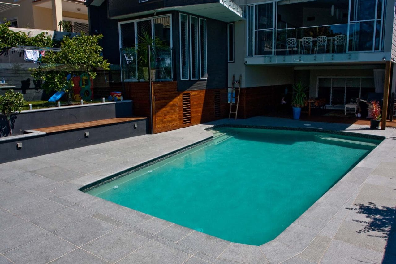 Dark Grey Granite Pool Tiles And Coping. Outdoor Pavers And Coping