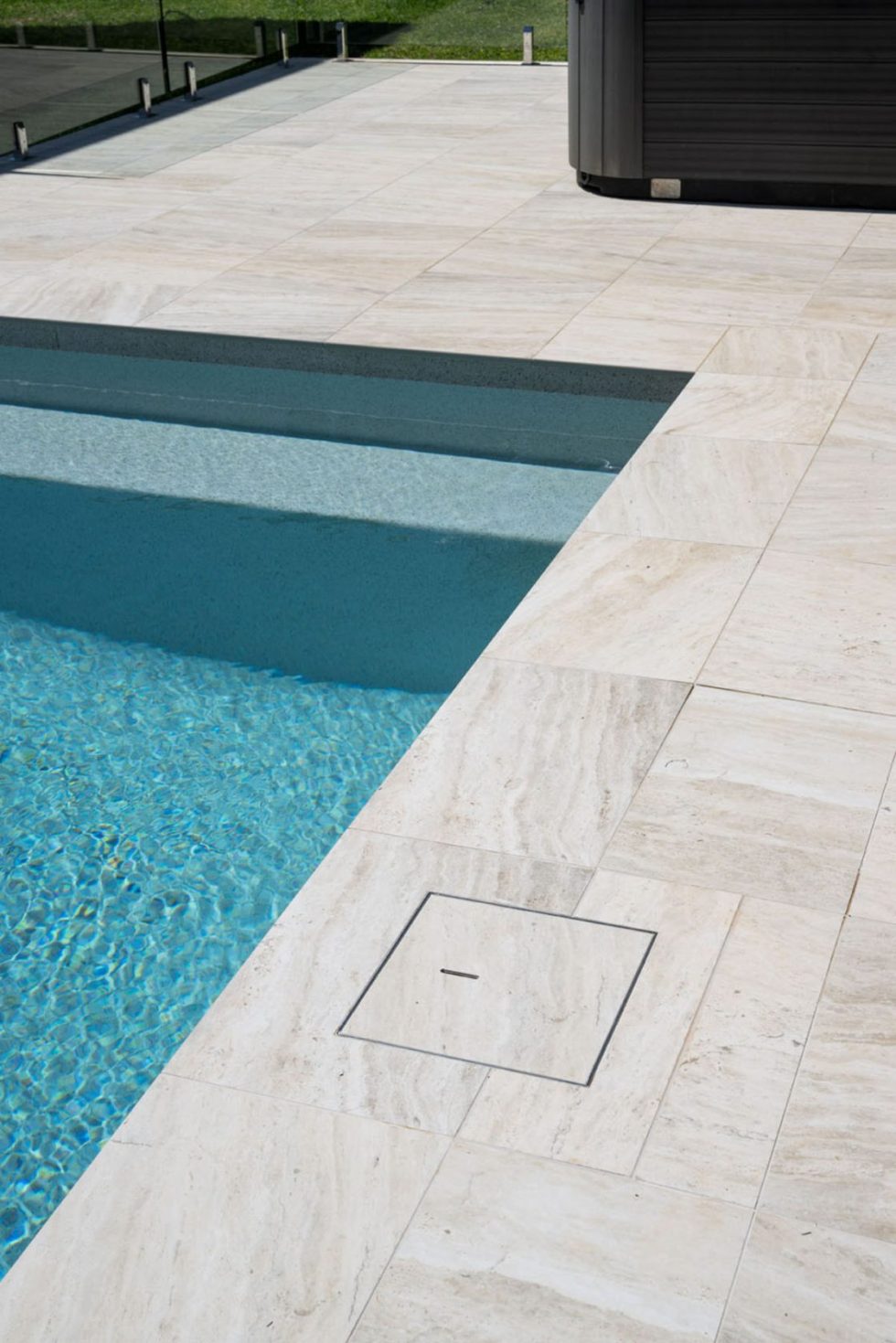 Coastal Cream Travertino Porcelain Pool Tiles, Pavers And Pool Coping Tiles