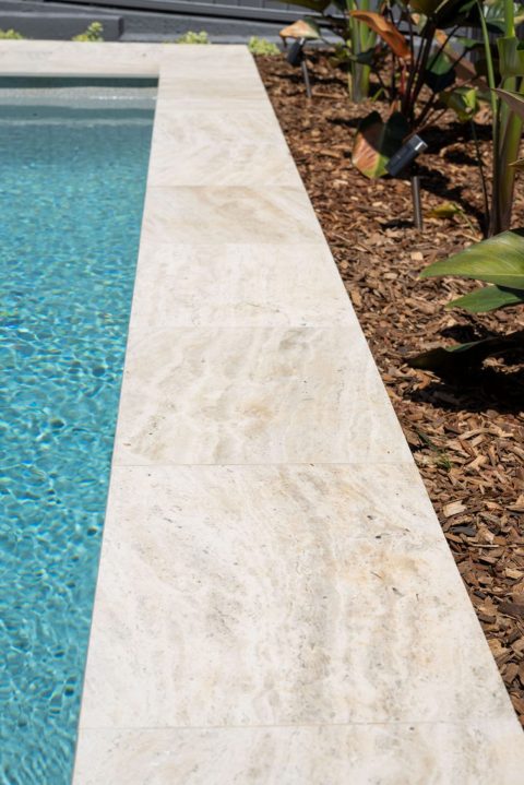 Coastal Cream Travertino Porcelain Pool Tiles, Pavers And Pool Coping Tiles