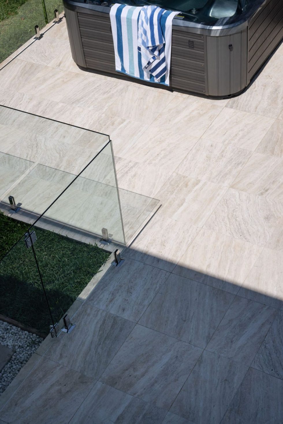 Coastal Cream Travertino Porcelain Pool Tiles, Pavers And Pool Coping Tiles