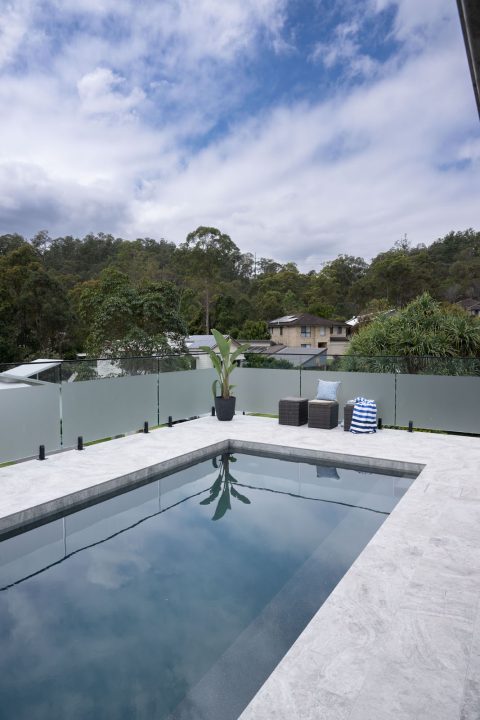 Rustic Grey Travertino Porcelain Pool Tiles, Pavers And Pool Coping Tiles